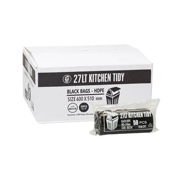 27Lt Black Kitchen Tidy Bin Liners | Garbage Bags