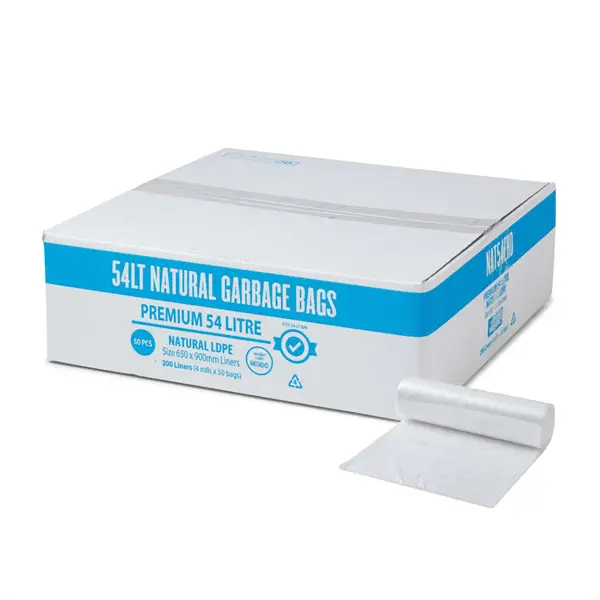 Premium Clear 54Lt Extra Heavy Duty Rubbish Bin Liners | Food Safe