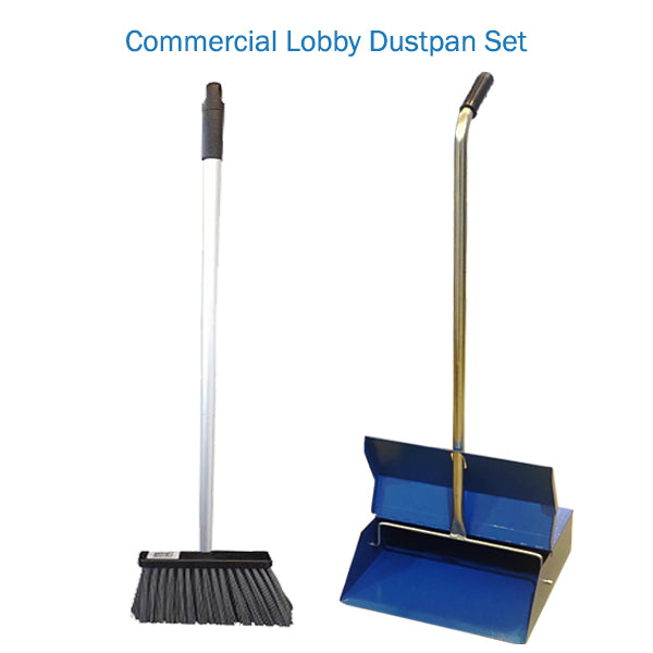 Upright Metal Lobby Dustpan with Broom | Crystalwhite Cleaning Supplies